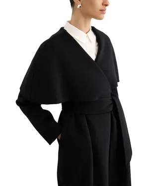 TOCCIN Rya Exaggerated Cape Wool Blend Wrap Coat - Jet