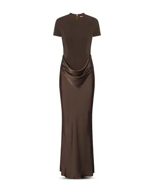 ROTATE BY BIRGER CHRISTENSEN Cap Sleeve Draped Maxi Dress