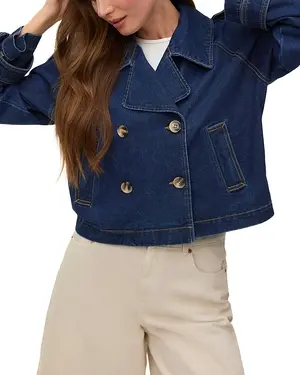Vero Moda Short Denim Trench Coat - Dark Blue