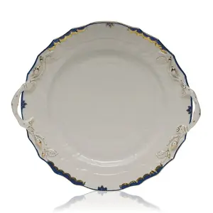 HEREND Princess Victoria Blue Chop Plate With Handles - Multicolor