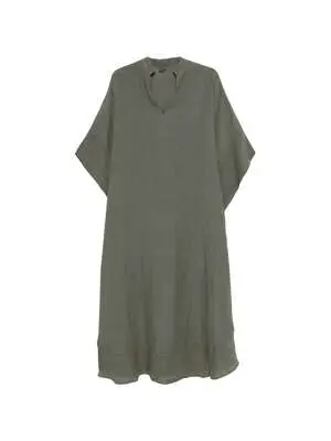 120% Lino V-neck Linen Kaftan With Side Slits - Verde