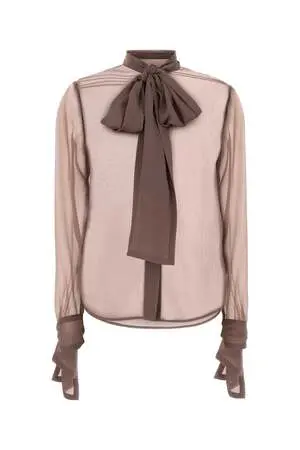 Saint Laurent Antiqued Crepe Silk Shirt - Pink
