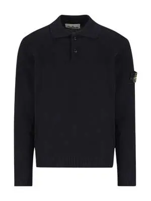 Stone Island Ribbed Collar Two-button Placket Sweater With Badge Detail