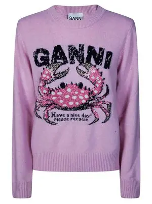 GANNI Graphic Wool Sweater Crab - Rosa