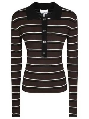 GANNI Striped Merino Polo - Multicolour