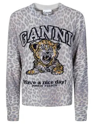 GANNI Graphic Wool Sweater Tiger - Beige