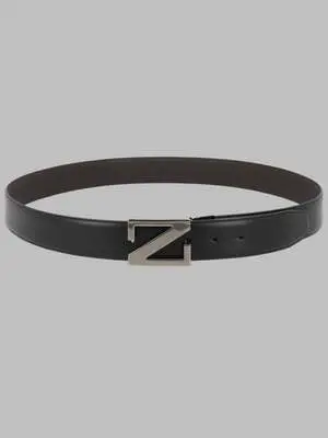 Zegna Leather Belt With Logo Buckle - Black