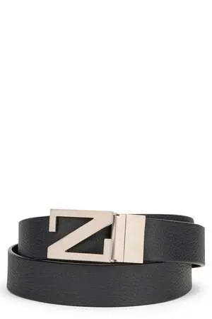 Zegna Leather Belt With Logo Buckle - Black