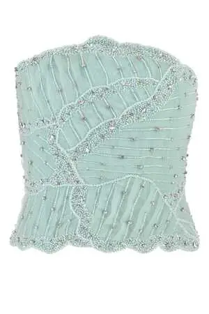 Costarellos Lightweight Tulle Floral Bodice Top - Light Blue