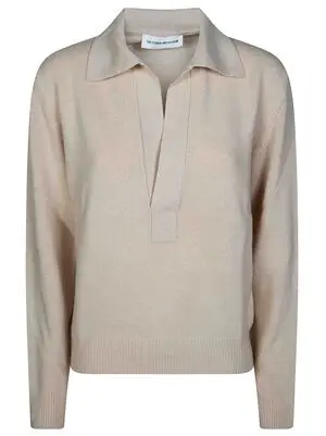 Victoria Beckham Polo Collar Merino Cashmere Jumper - Beige
