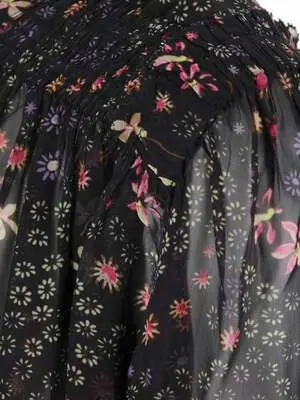 MARANT ETOILE Floral Print Pleated Sheer Blouse