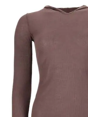 Rick Owens Ribbed Hooded Long Sleeve Top