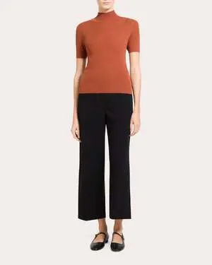 Theory Leenda Ribbed Wool Mock Neck Top - Red