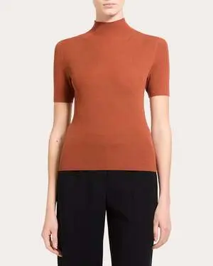 Theory Leenda Ribbed Wool Mock Neck Top
