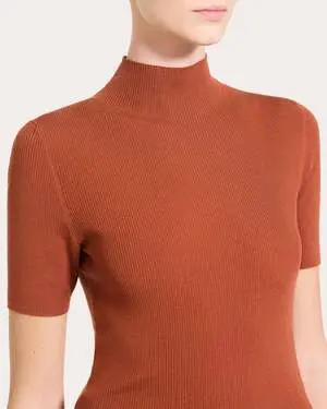 Theory Leenda Ribbed Wool Mock Neck Top