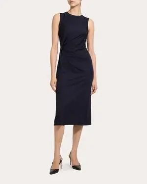 Theory Draped Tuck Sleeveless Midi Dress