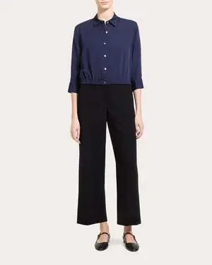 Theory Silk Georgette Cinched Crop Shirt