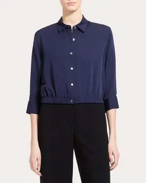 Theory Silk Georgette Cinched Crop Shirt