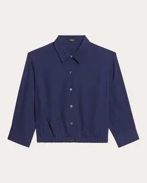 Theory Silk Georgette Cinched Crop Shirt