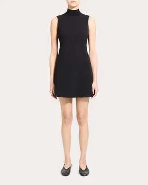 Theory Crepe Mock Neck A-line Mini Dress