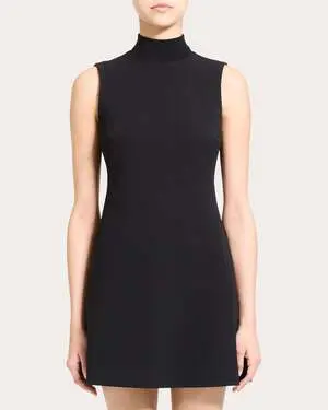 Theory Crepe Mock Neck A-line Mini Dress