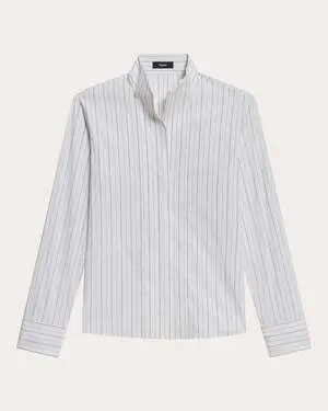 Theory Stripe Poplin Slim Tailored Shirt - Black