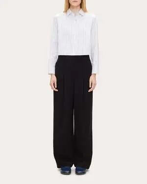 Theory Stripe Poplin Cropped Tab Shirt