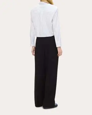 Theory Stripe Poplin Cropped Tab Shirt
