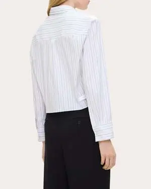 Theory Stripe Poplin Cropped Tab Shirt