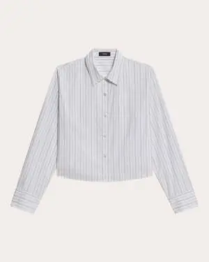 Theory Stripe Poplin Cropped Tab Shirt