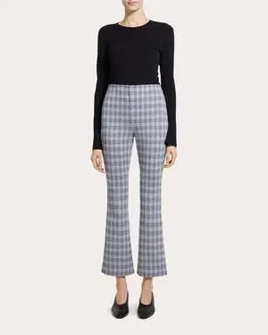 Theory Plaid High-rise Cropped Kick Pants - Grey