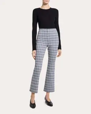 Theory Plaid High-rise Cropped Kick Pants - Grey
