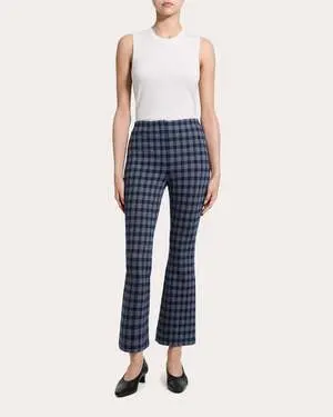 Theory Plaid High-rise Cropped Kick Trousers - Blue