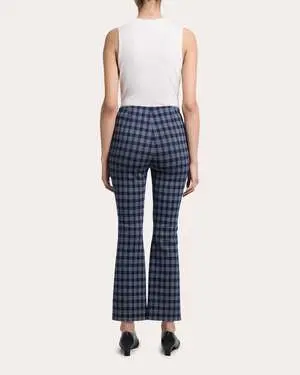 Theory Plaid High-rise Cropped Kick Trousers - Blue