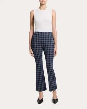 Theory Plaid High-rise Cropped Kick Trousers - Blue