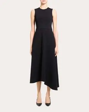 Theory Knit Crepe Combo Asymmetric Midi Dress