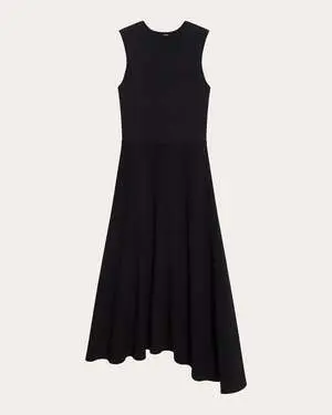 Theory Knit Crepe Combo Asymmetric Midi Dress