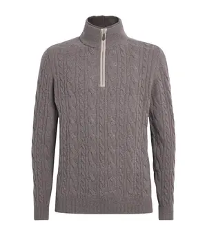 N.peal Cashmere Cable-knit Quarter-zip Sweater - Brown