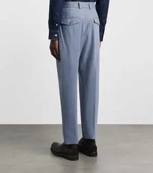 Eleventy Cotton Pleated Trousers - Blue