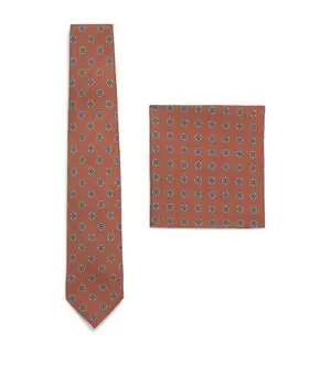 Corneliani Silk Necktie And Pocket Square Set - Orange