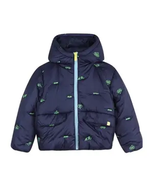 BILLIEBLUSH Embroidered Hooded Puffer Jacket - Navy Blue
