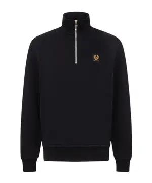 Belstaff Quarter-zip Logo-patch Sweater - Black