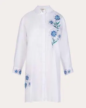 KARMA ON THE ROCKS Gifu Higa Embroidered Linen Mini Shirt Dress - Multicolor