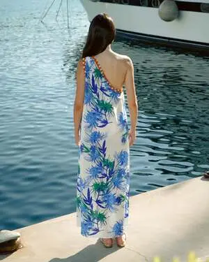 KARMA ON THE ROCKS Tama Higa Silk Asymmetric Maxi Dress