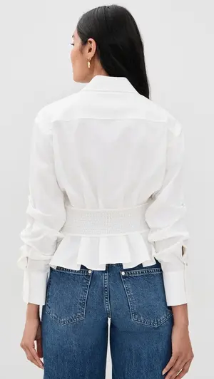 Alice + Olivia Edie Gathered Corset Button Down Top