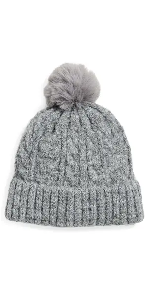 Hat Attack Alpine Cable Beanie With Pom - Heather Grey