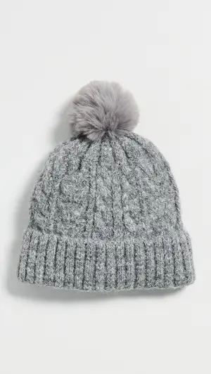 Hat Attack Alpine Cable Beanie With Pom - Heather Grey