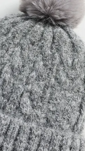 Hat Attack Alpine Cable Beanie With Pom - Heather Grey