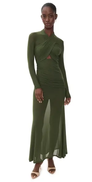 Bardot Veria Wrap Mesh Maxi Dress - Khaki