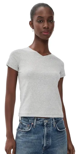 DL1961 Shrunken V-neck Tee - Heather Grey